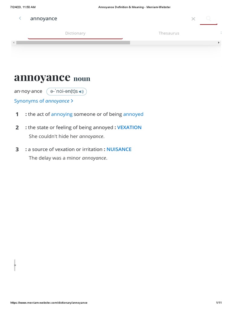 Annoyance Definition & Meaning - Merriam-Webster | PDF | Reference ...