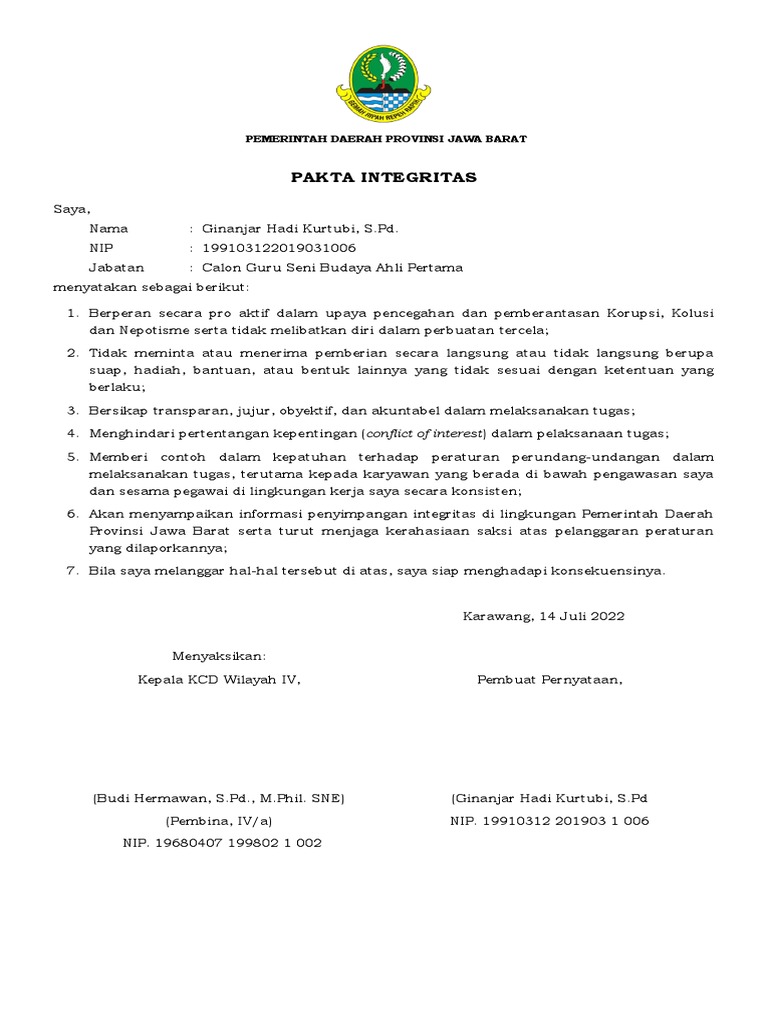 FORMAT Pakta Integritas | PDF