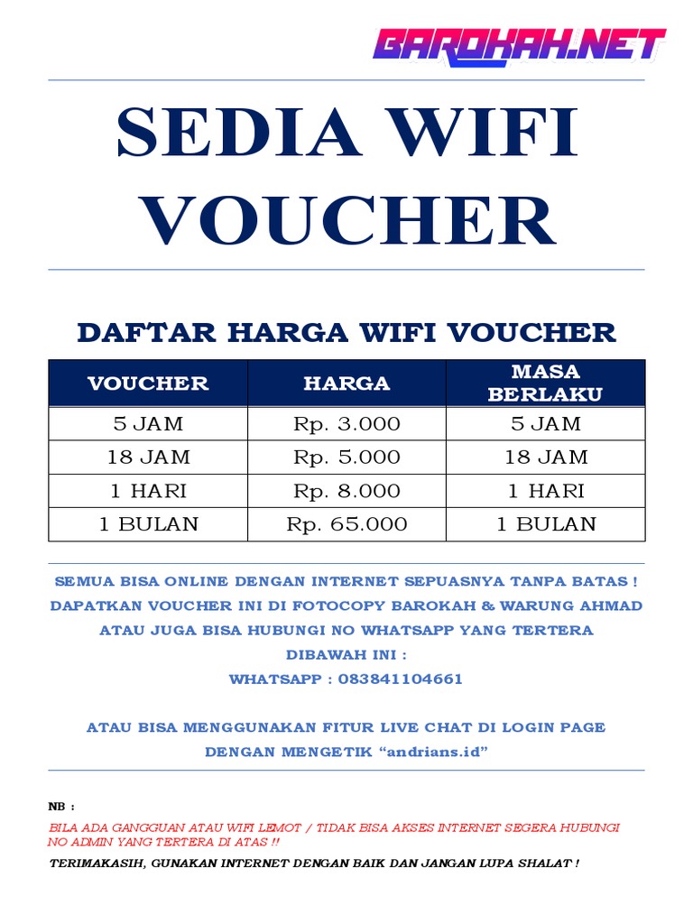 Sedia Wifi Voucher | PDF