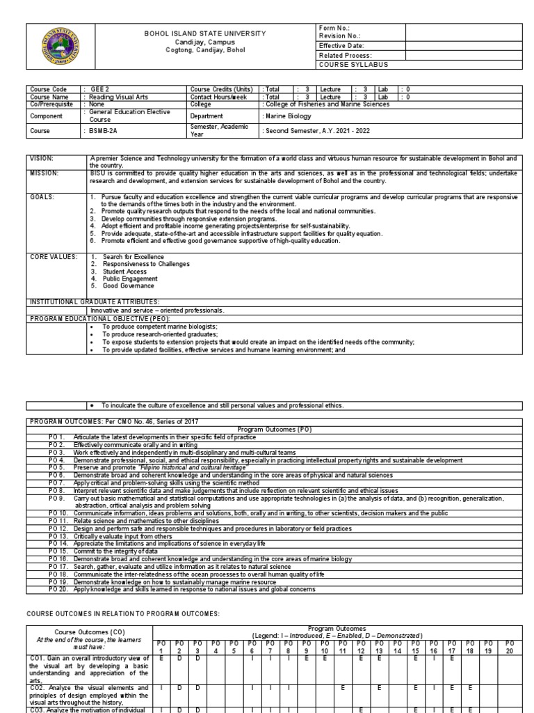 Reading Visual Arts Syllabus | PDF | Science | Data
