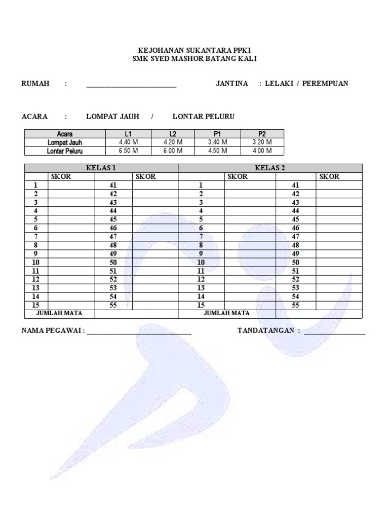 Borang Kejohanan Sukantara Ppki | PDF