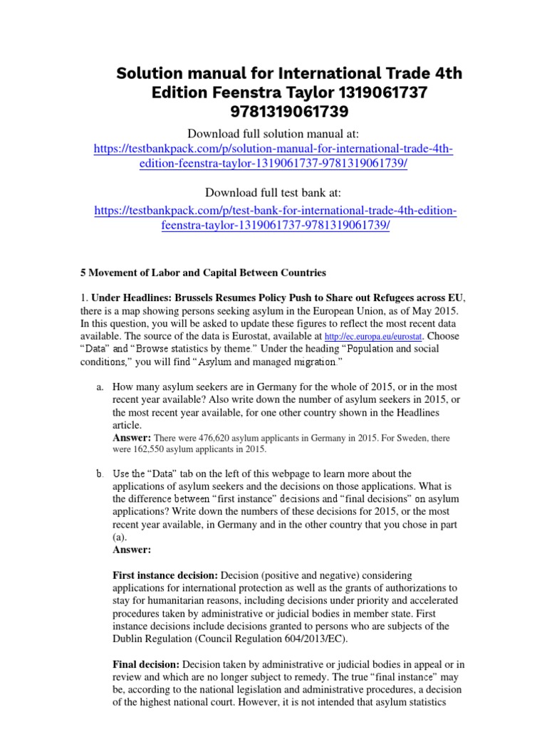 International Trade 4th Edition Feenstra Solutions Manual Download | PDF