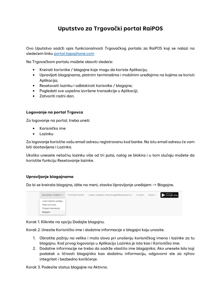 Uputstvo Za Trgovacki Portal RaiPOS | PDF