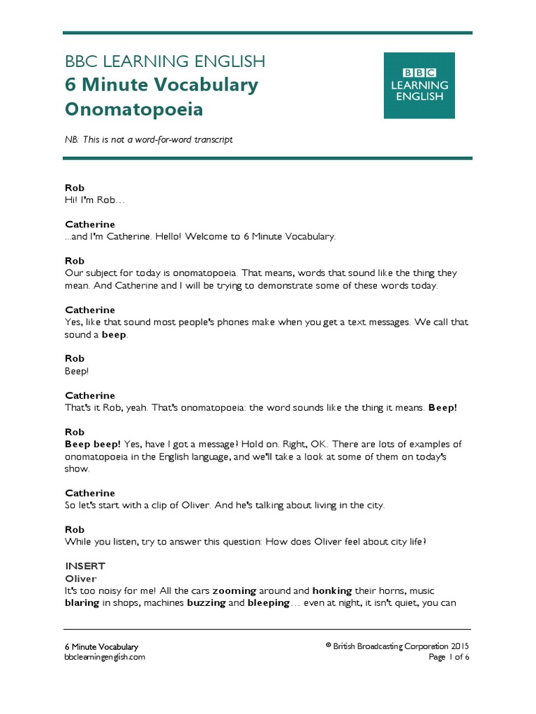 Onomatopoeia Vocabulary Lesson | PDF | Foreign Language Studies
