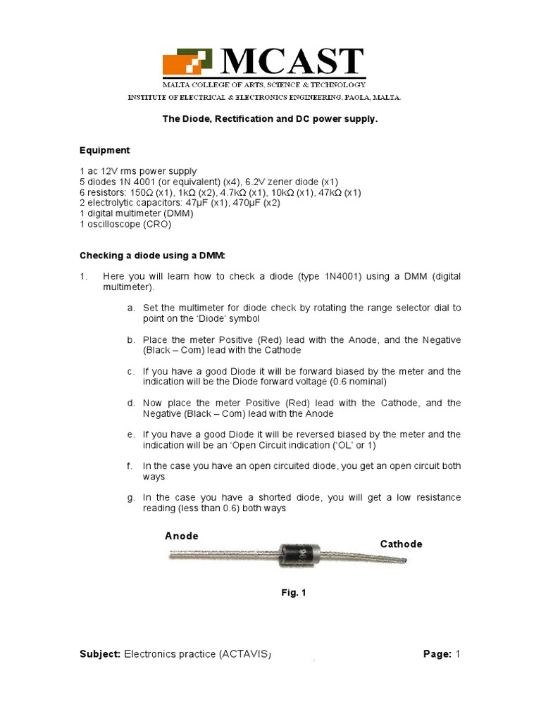 Diode Power Supply Experiment | PDF