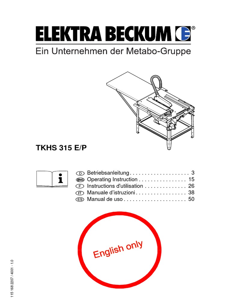 Elektra Beckhum Tkhs - 315 - P Table Saw | PDF