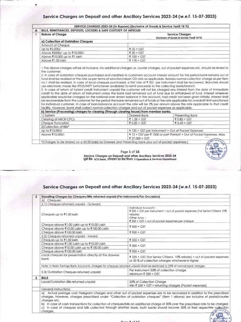 UCO Bank Service Charges 2023-24 | PDF | Finance & Money Management