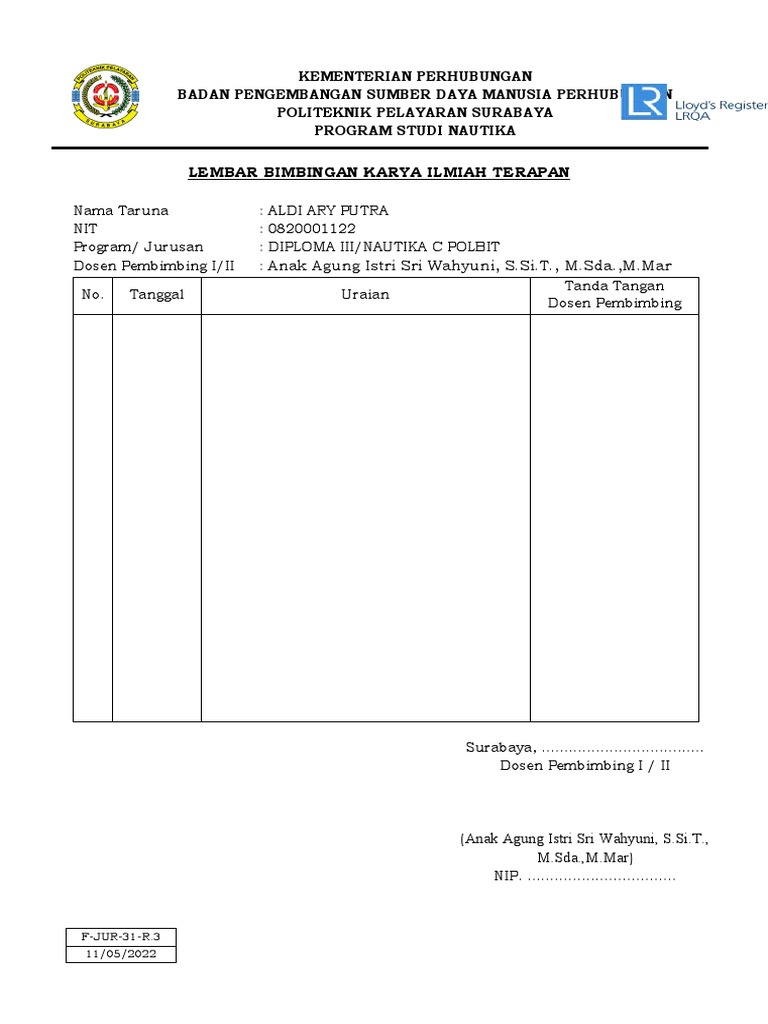 Aldi Ary Putra - Kartu Bimbingan KIT Bu Agung | PDF