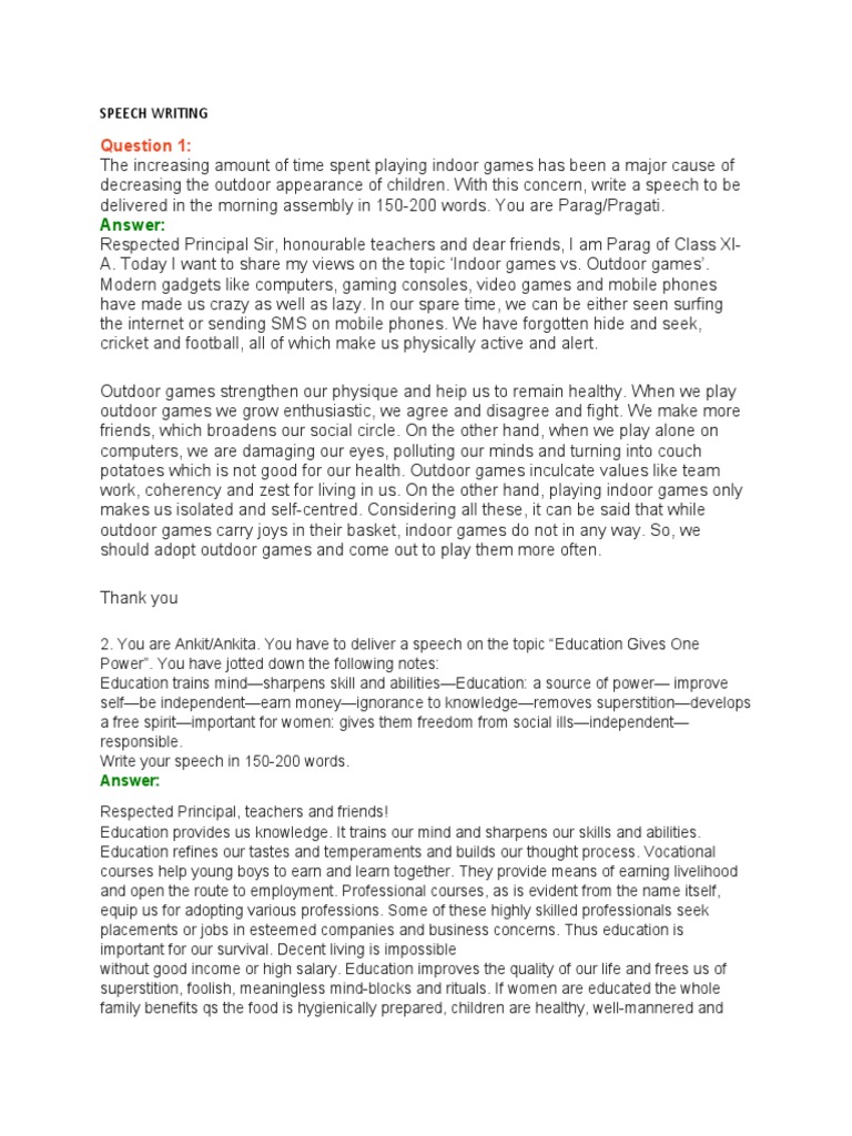 Speech Writing | PDF | Wellness