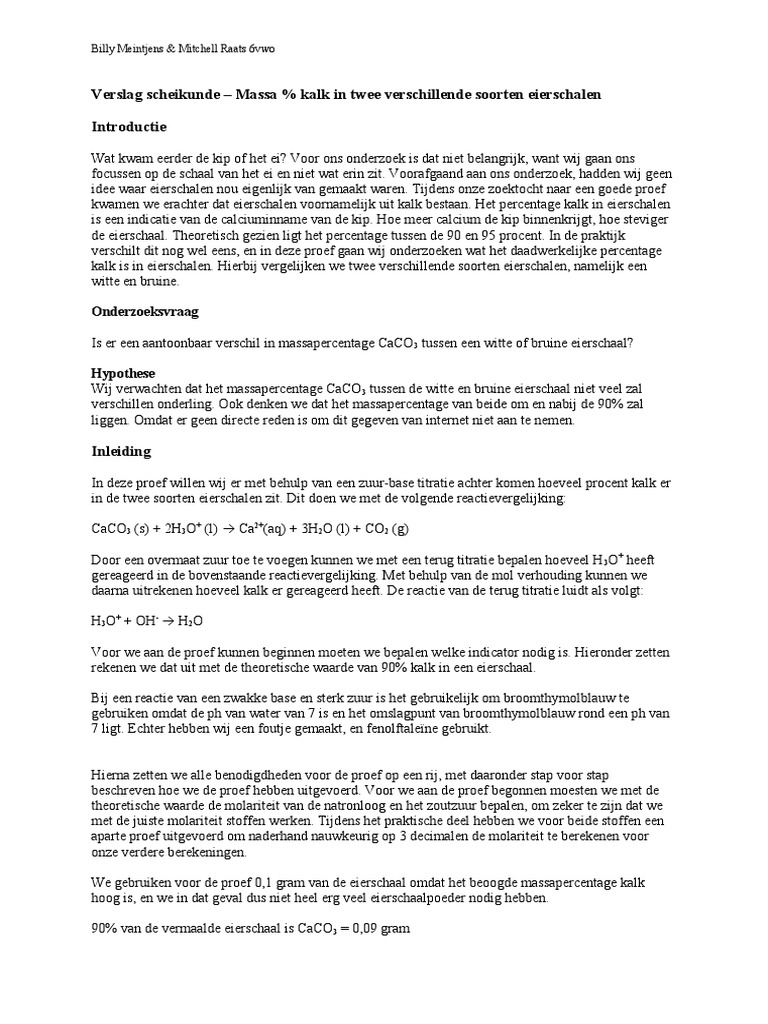 Verslag Scheikunde EXO | PDF