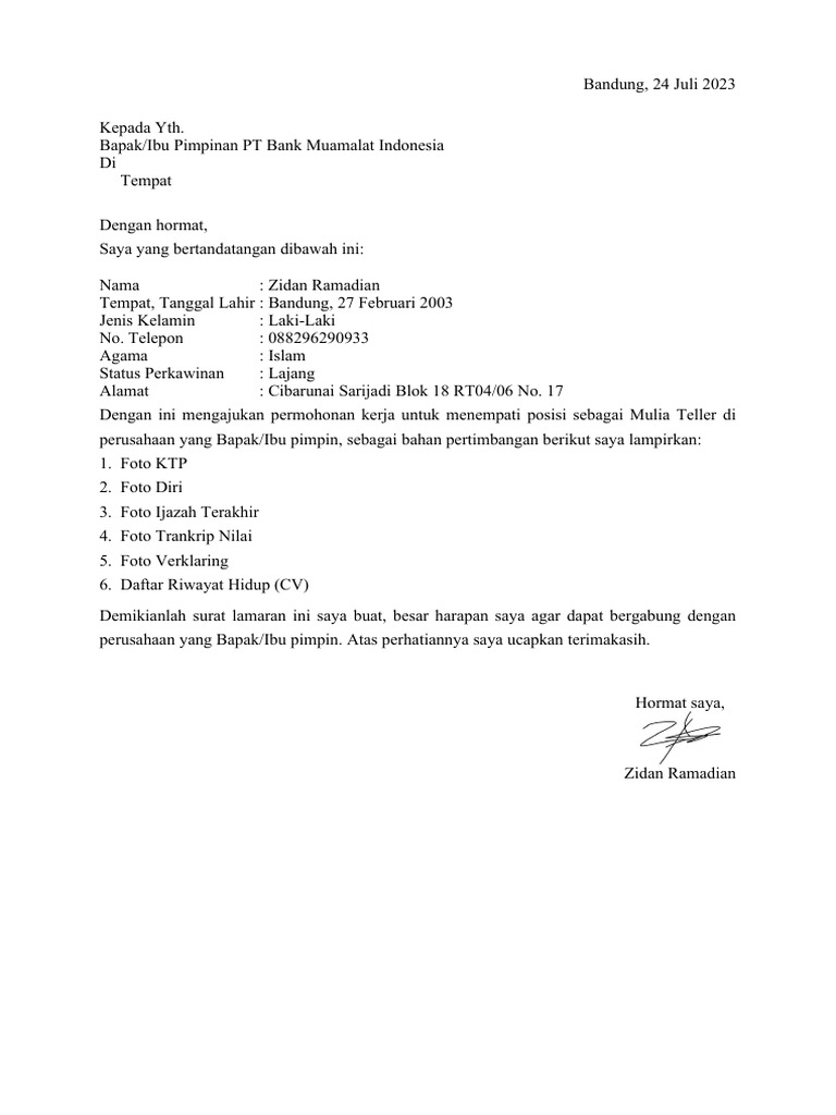 CV Lengkap Zidan Ramadian | PDF