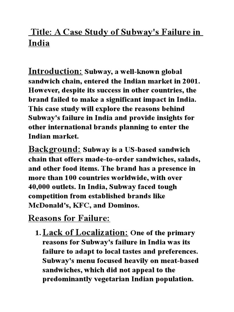 A Case Study of Subway | PDF