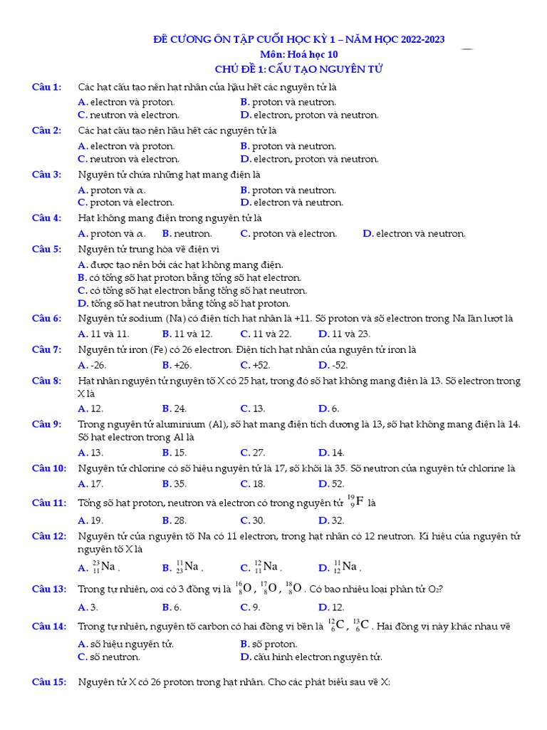 On Tap HK1 Hoa 10 | PDF