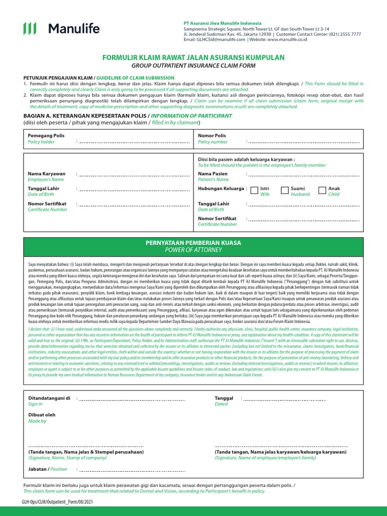 Formulir Klaim Rawat Jalan Asuransi Kumpulan | PDF