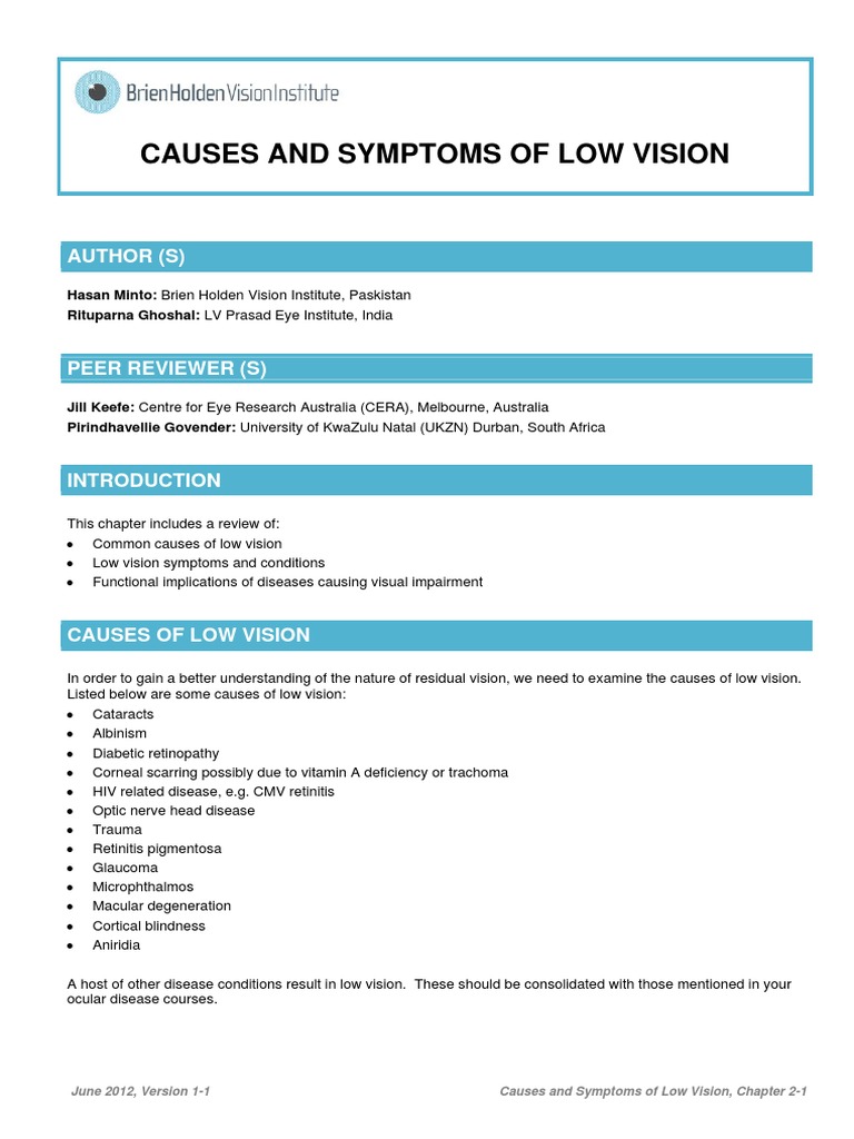 Low Vision: Causes & Symptoms | PDF | Visual Impairment | Visual Perception