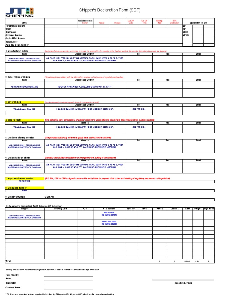 Isf Format | PDF | Business | Shipping