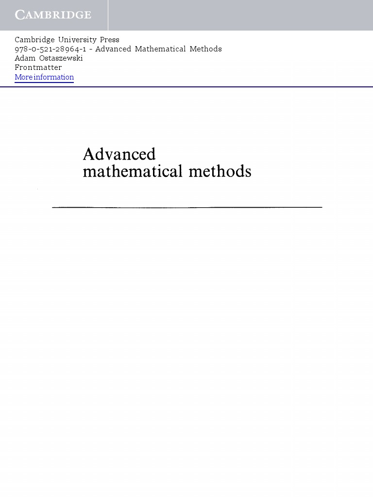 Advanced Mathematical Methods: An Introduction by Adam Ostaszewski | PDF