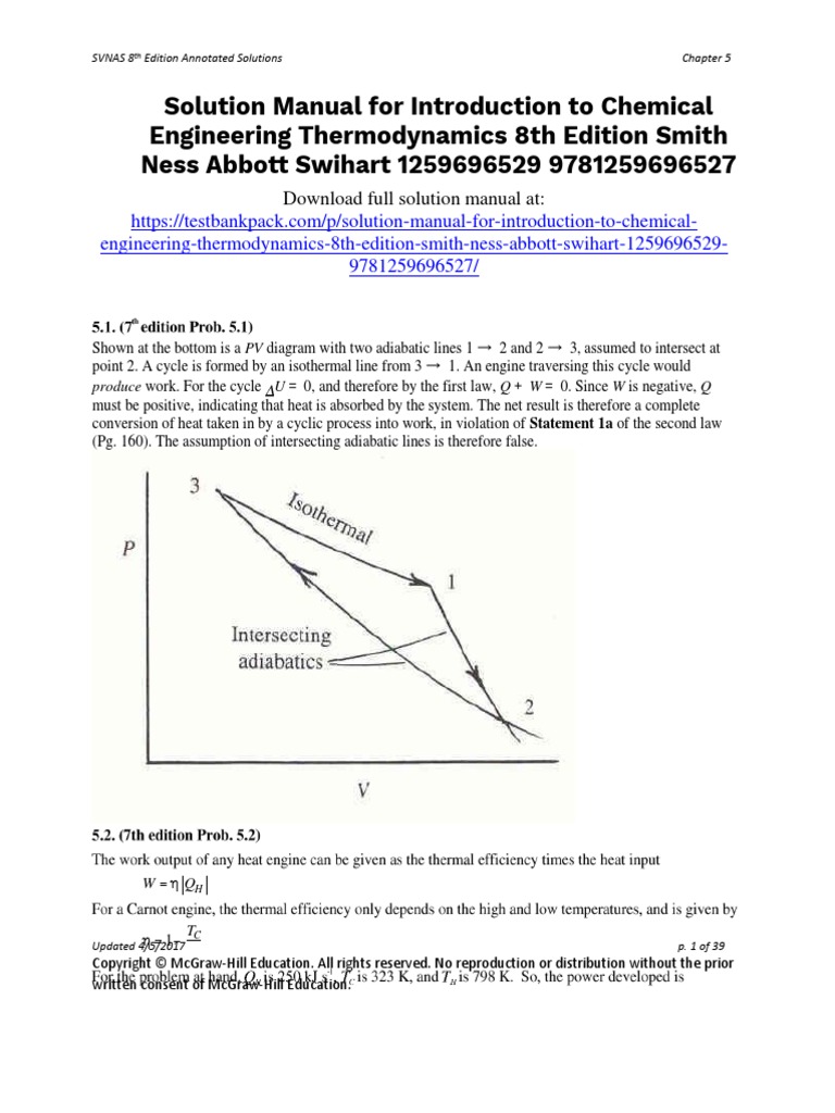 Introduction To Chemical Engineering Thermodynamics 8th Edition Smith ...