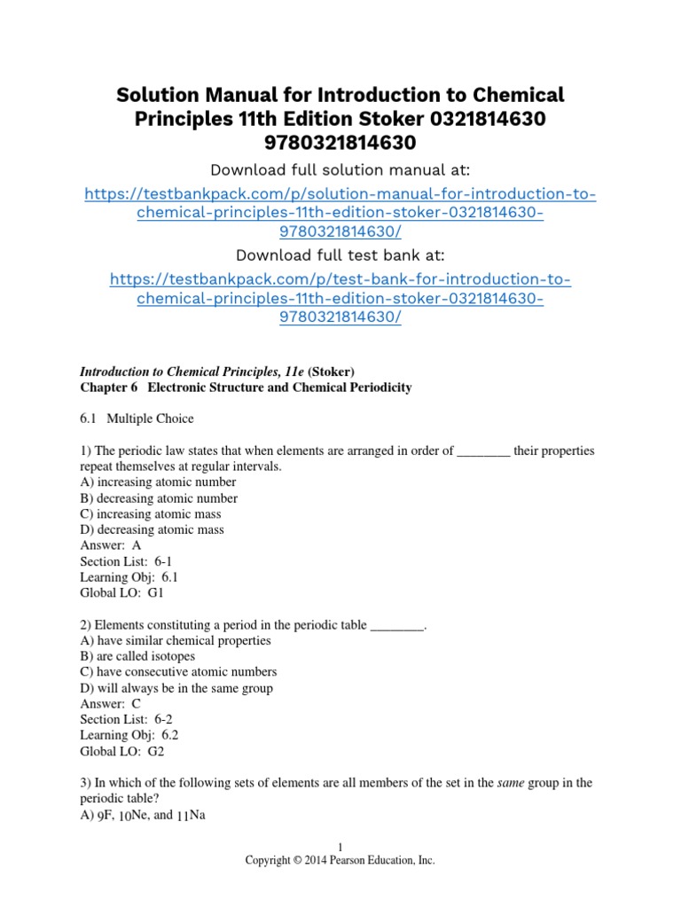 Introduction To Chemical Principles 11th Edition Stoker Test Bank ...