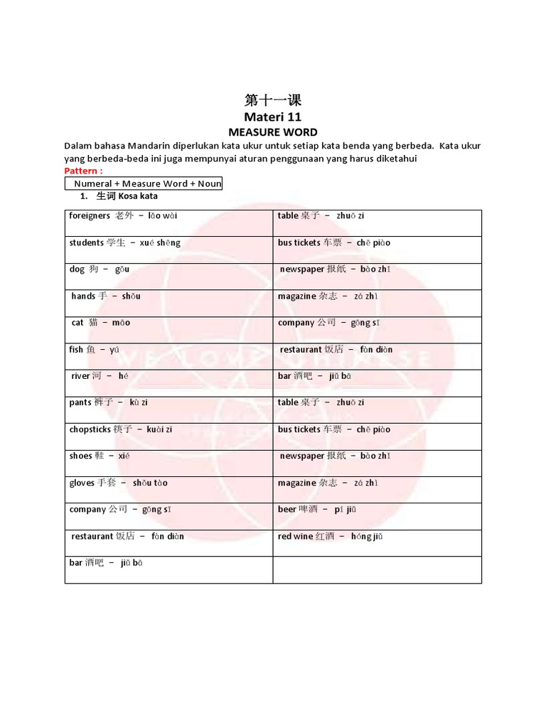 MATERI 11 WLC (Measure Word) | PDF