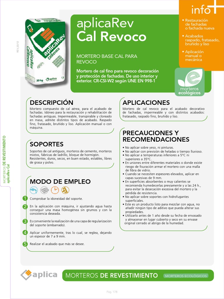 Mortero de Cal para Revoco de Fachadas | PDF | Mortero (Albañilería) | Agua