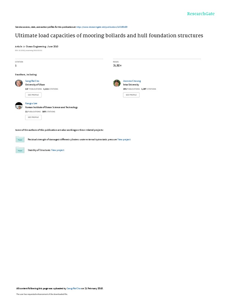 Ultimate Load Capacities of Mooring Bollards and Hull Foundation ...