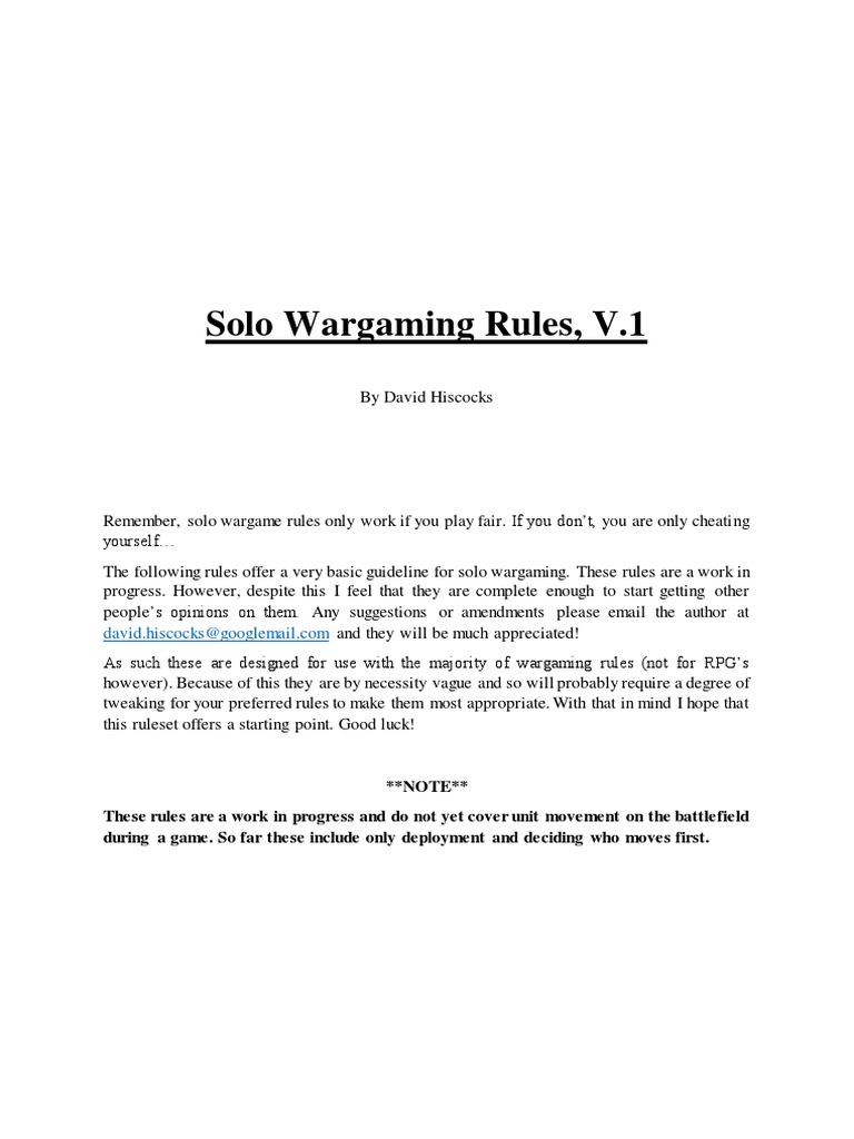 David - Solo Wargaming Rules WORK IN PROGRESS | PDF