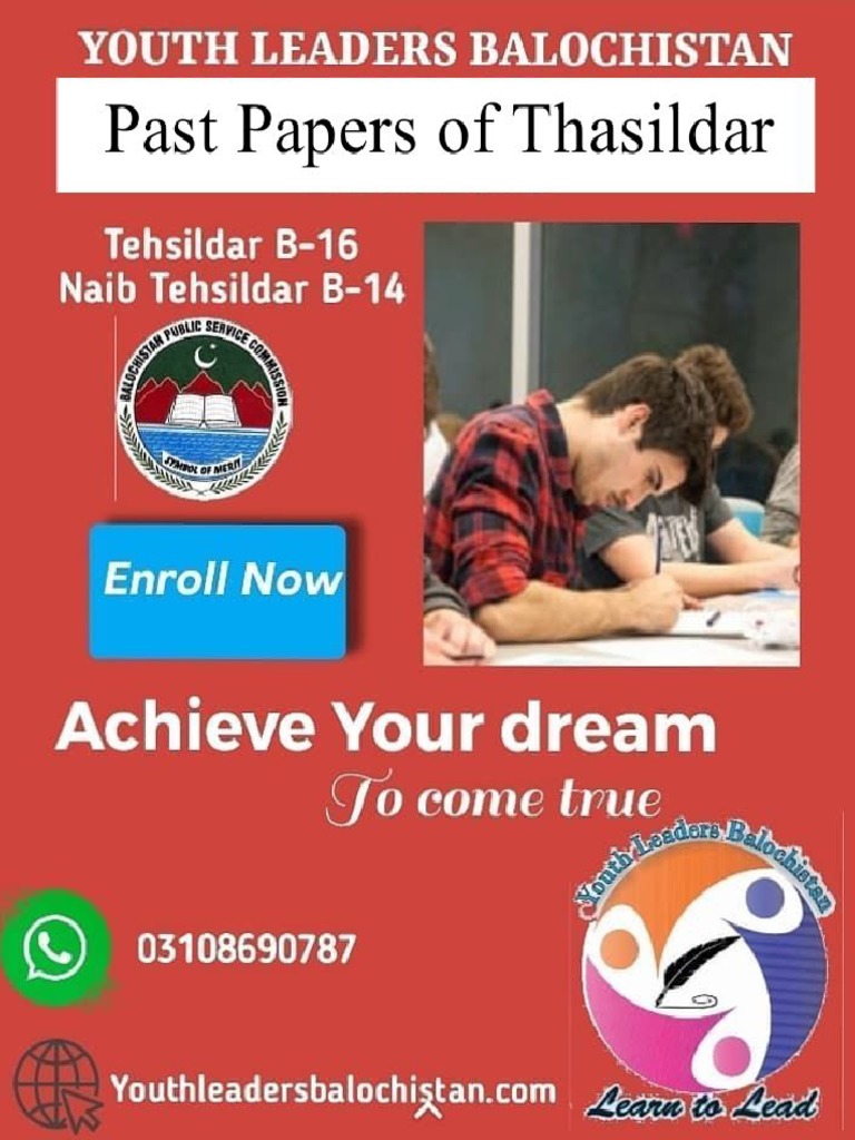 BPSC Tehsildar Past Papers by Youth Leaders Balochistan | PDF BPSC Tehsildar Past Papers by Youth Leaders Balochistan | PDF