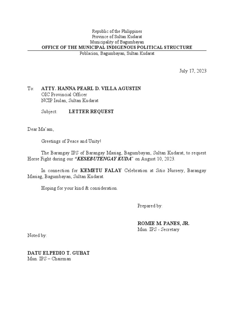 IPS typing job Romie panes request letter to ATTY HANNA PEARL D VILLA ...