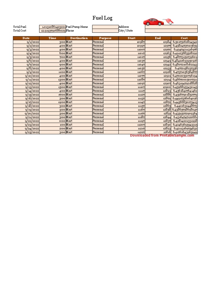 Diesel Fuel Log Sheet | PDF