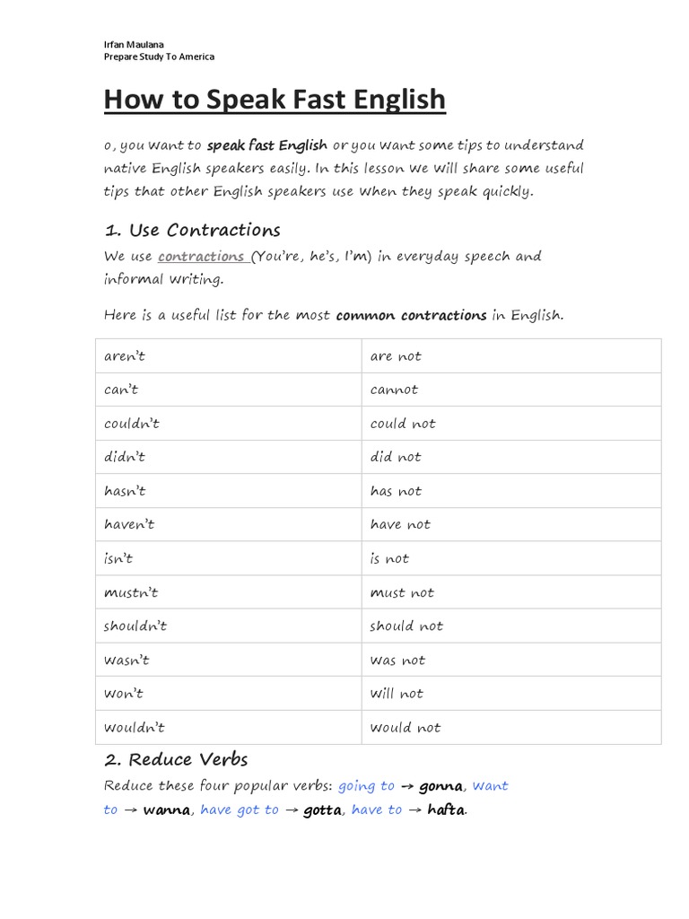 How to Speak Fast English | PDF