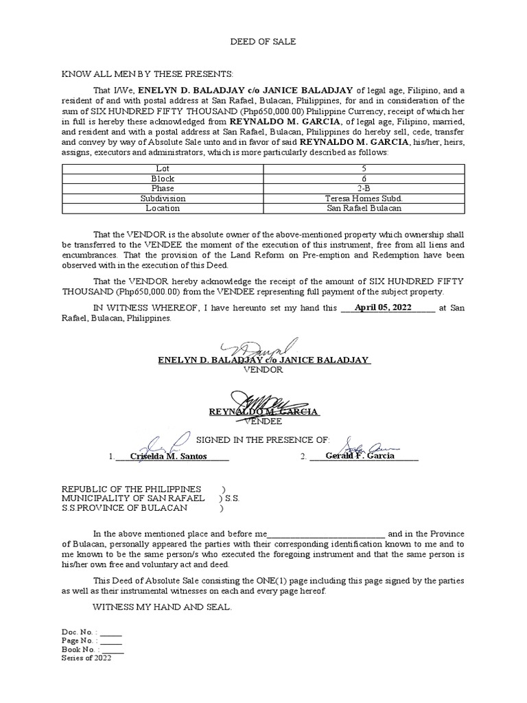 Deed of Sale - House | PDF