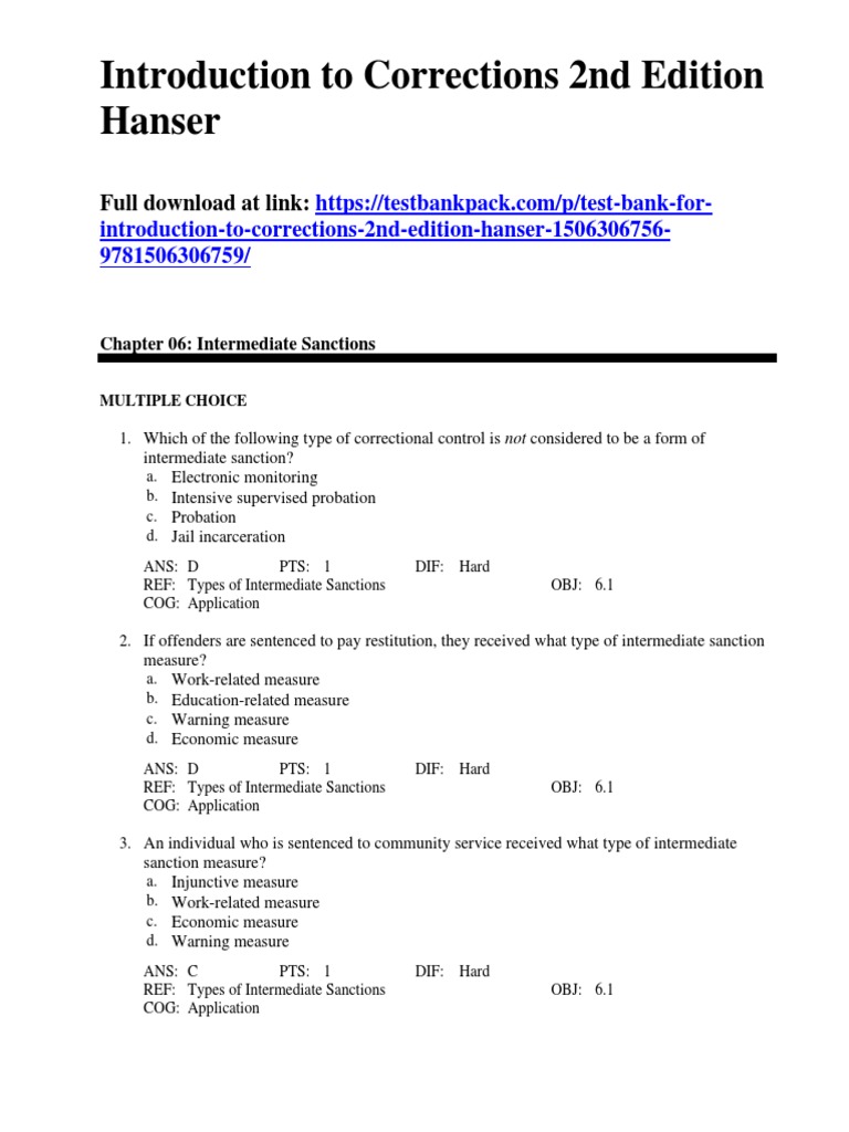 Introduction To Corrections 2nd Edition Hanser Test Bank Download | PDF