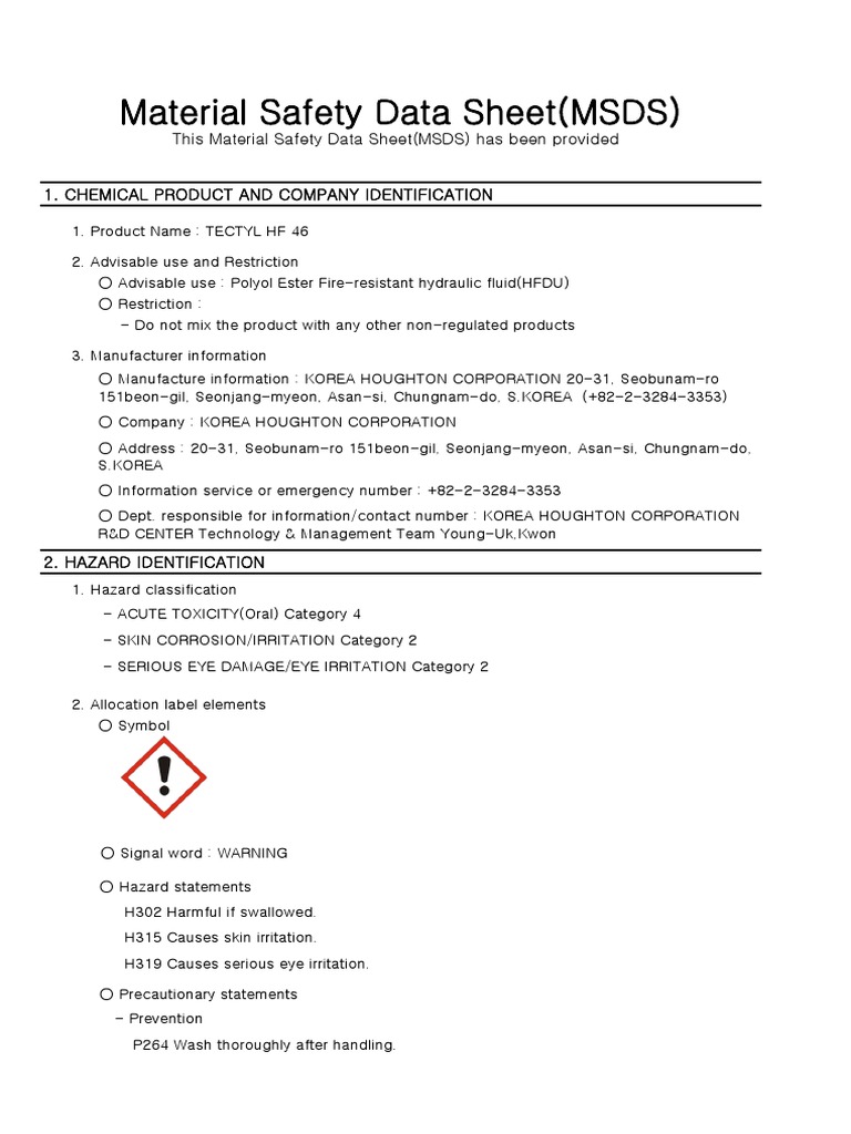 MSDS - Tectyl HF 46 (En-Ghs-K) | PDF