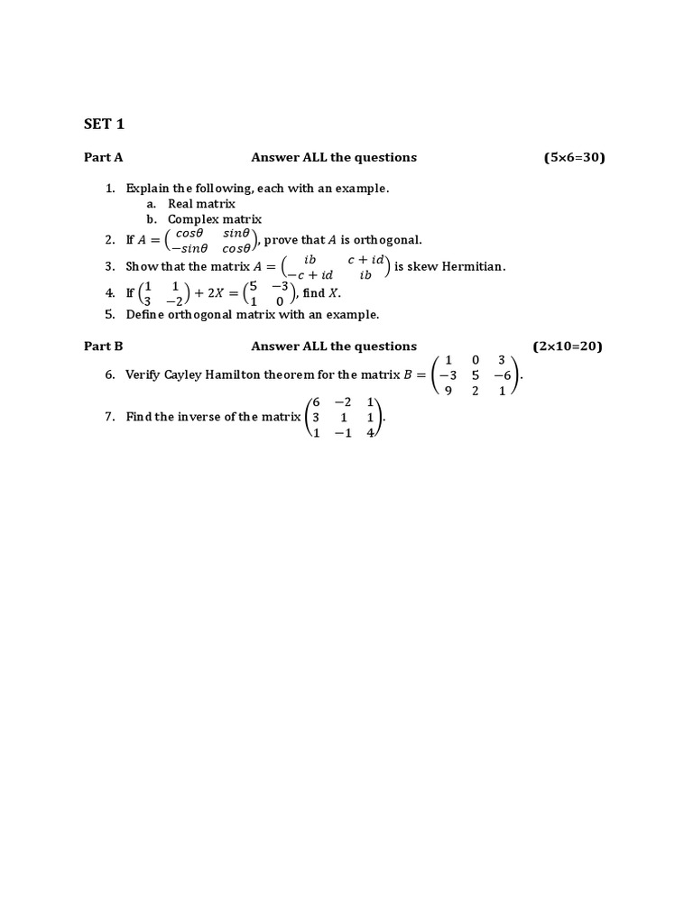 I Assignment Question Papers (Set 1 - Set 9) | PDF | Matrix ...