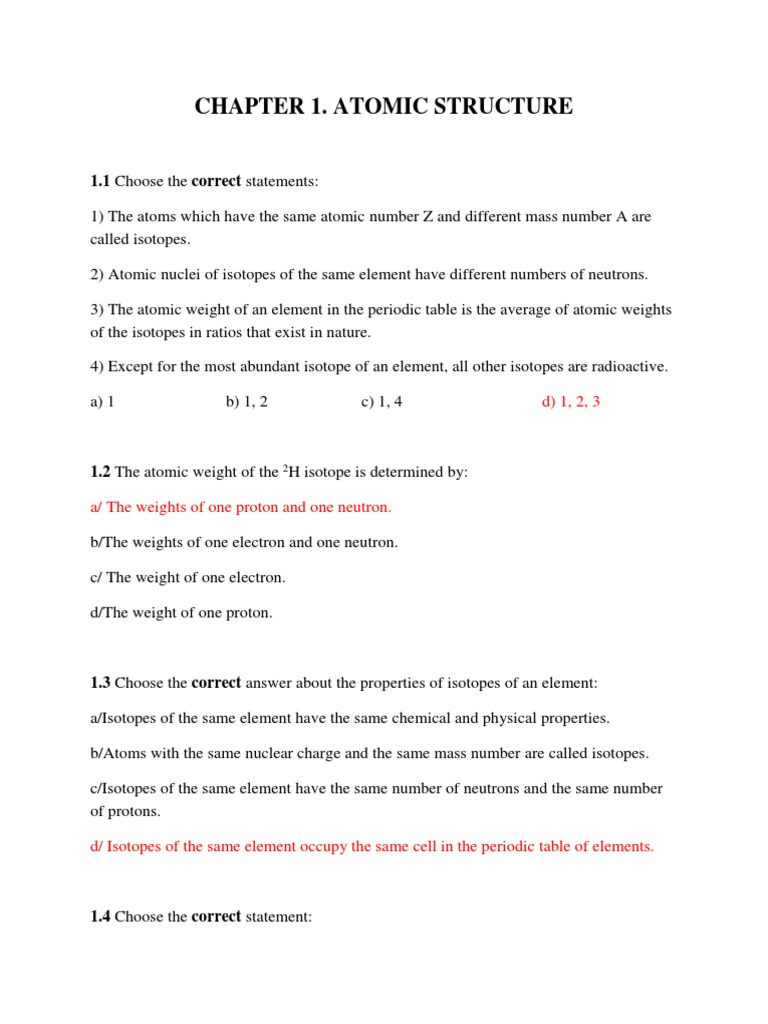 Atomic Structure Quiz | PDF | Teaching Methods & Materials | Science & Mathematics