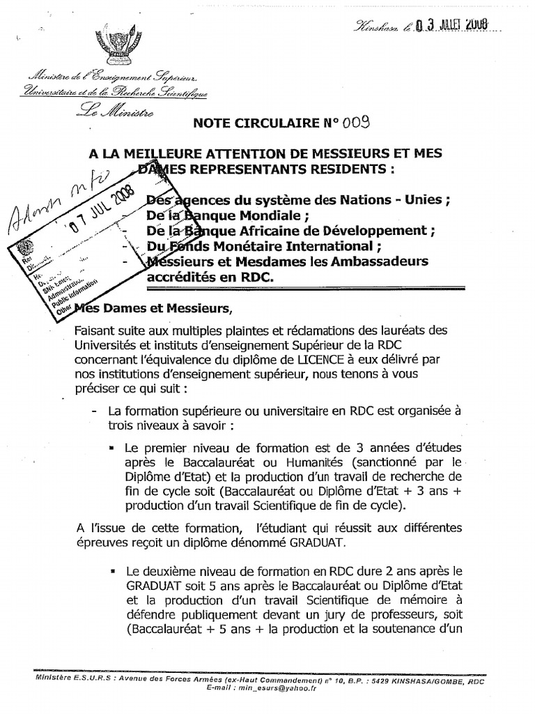Equivalence Des Diplômes de La RDC | PDF