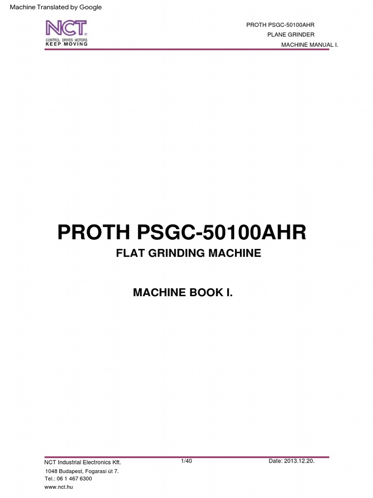 Proth Psgc 50100ahr Síkköszörűgép Pdf