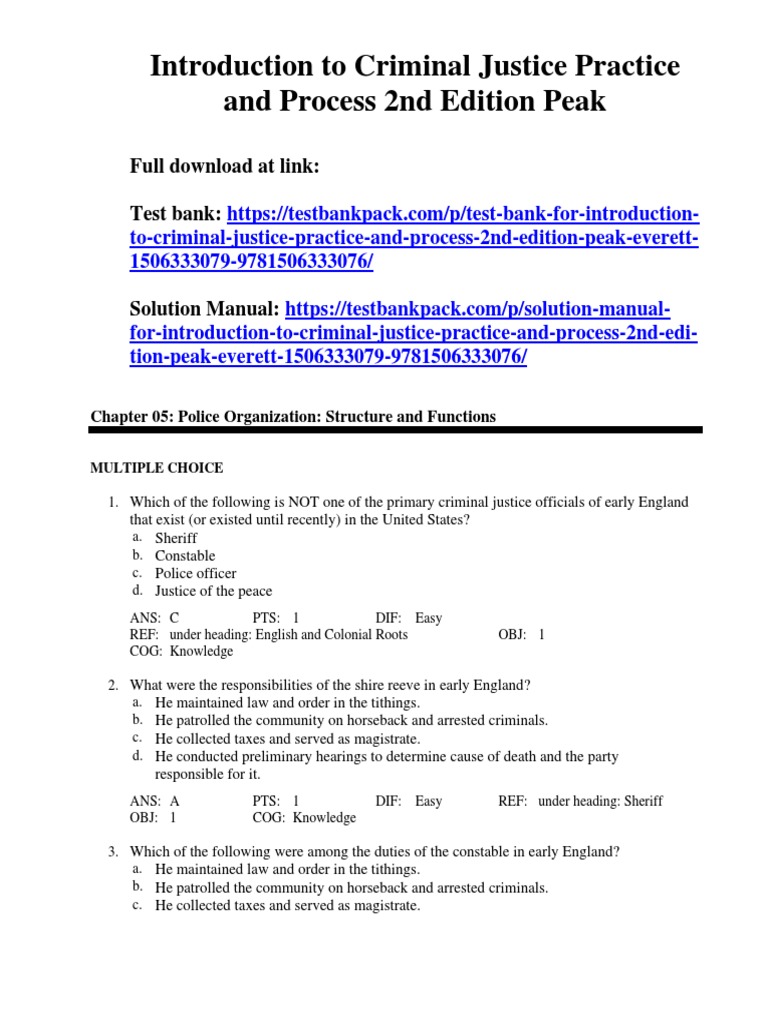 Introduction To Criminal Justice Practice and Process 2nd Edition Peak ...
