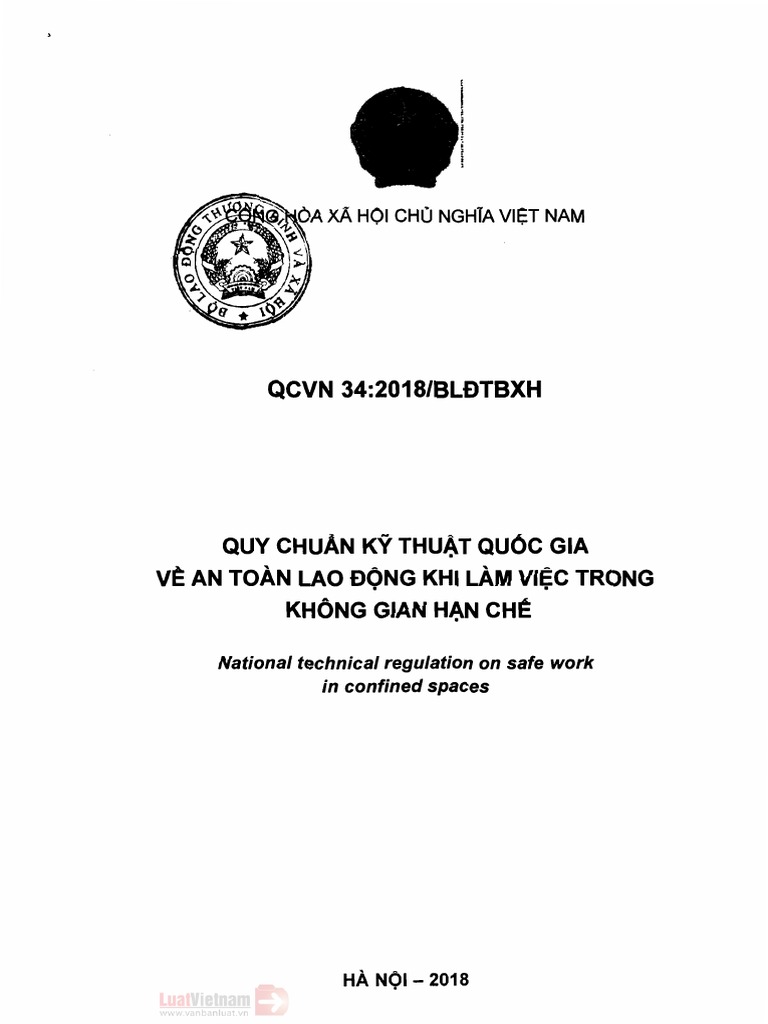 Quy Chuan Ky Thuat Quoc Gia QCVN 34 2018 BLDTBXH An Toan Lao Dong Khi Lam Viec Trong Khong Gian ...