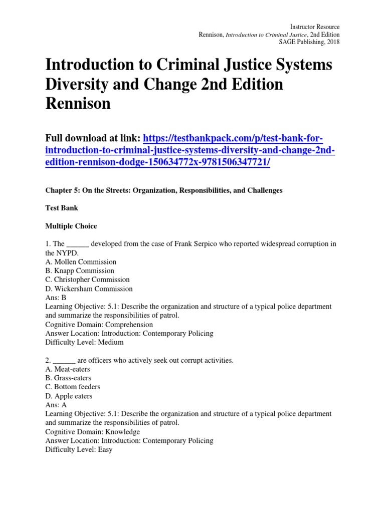 Introduction To Criminal Justice Systems Diversity and Change 2nd ...