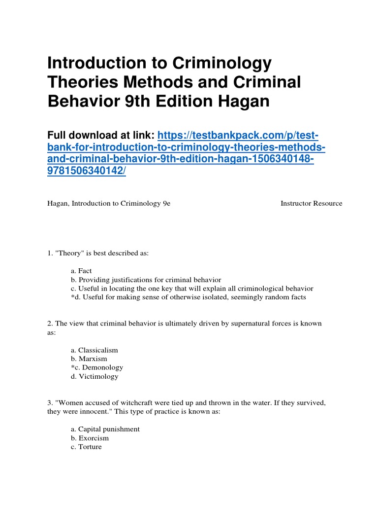 Introduction To Criminology Theories Methods and Criminal Behavior 9th ...