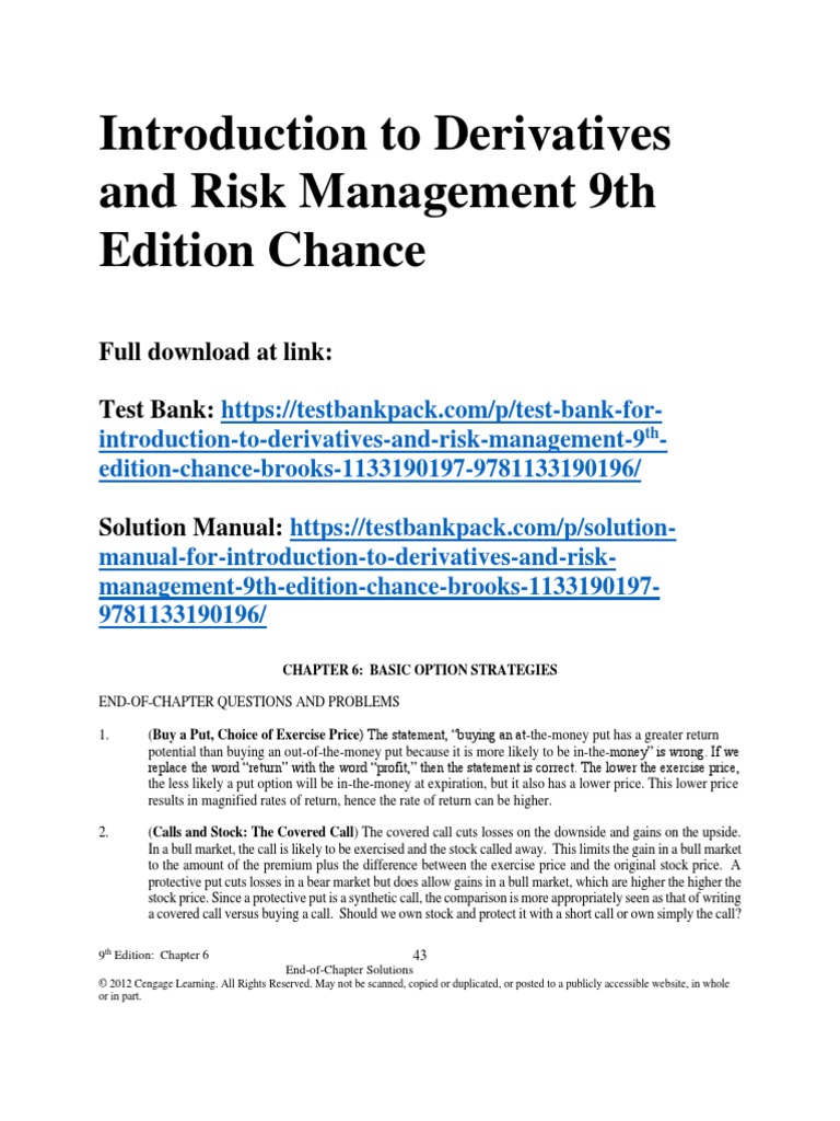 Introduction To Derivatives and Risk Management 9th Edition Chance ...