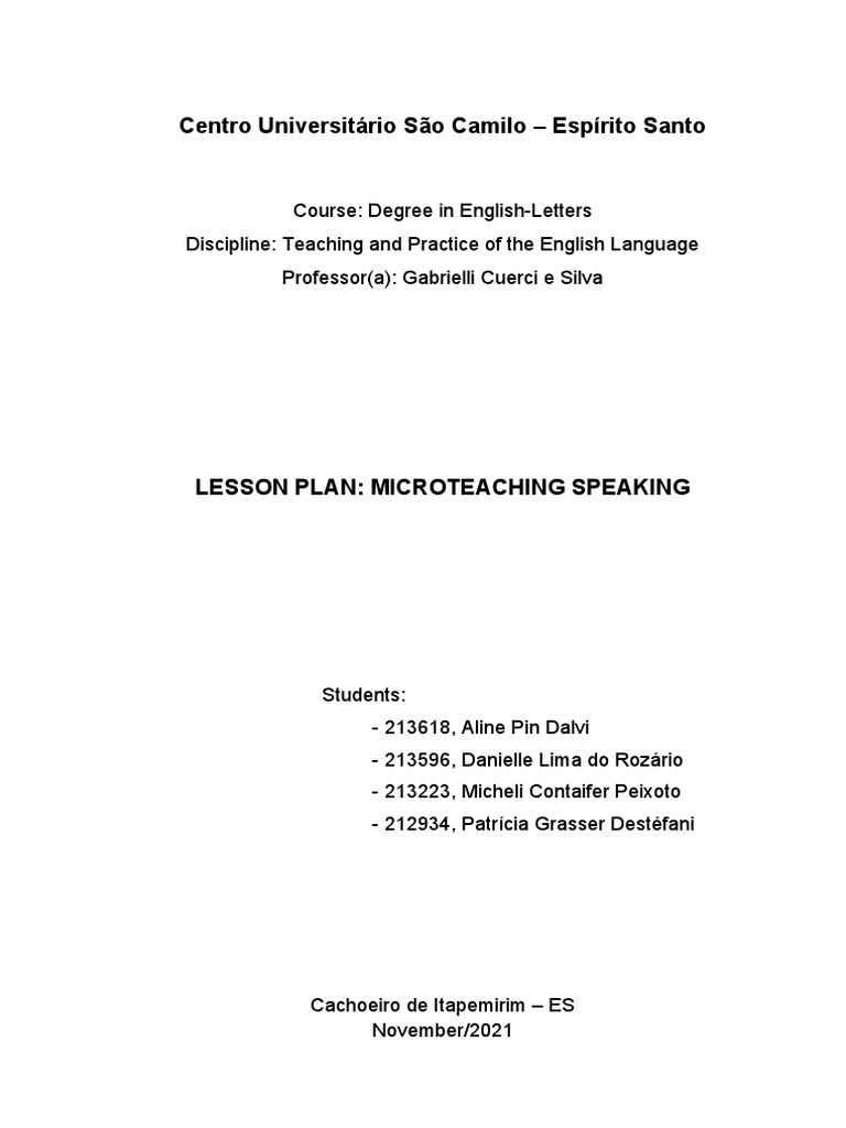 Lesson Plan - Microteaching Speaking | PDF