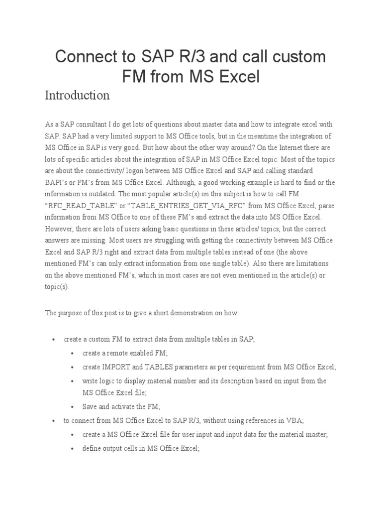 Connect To SAP R3 Excel | PDF