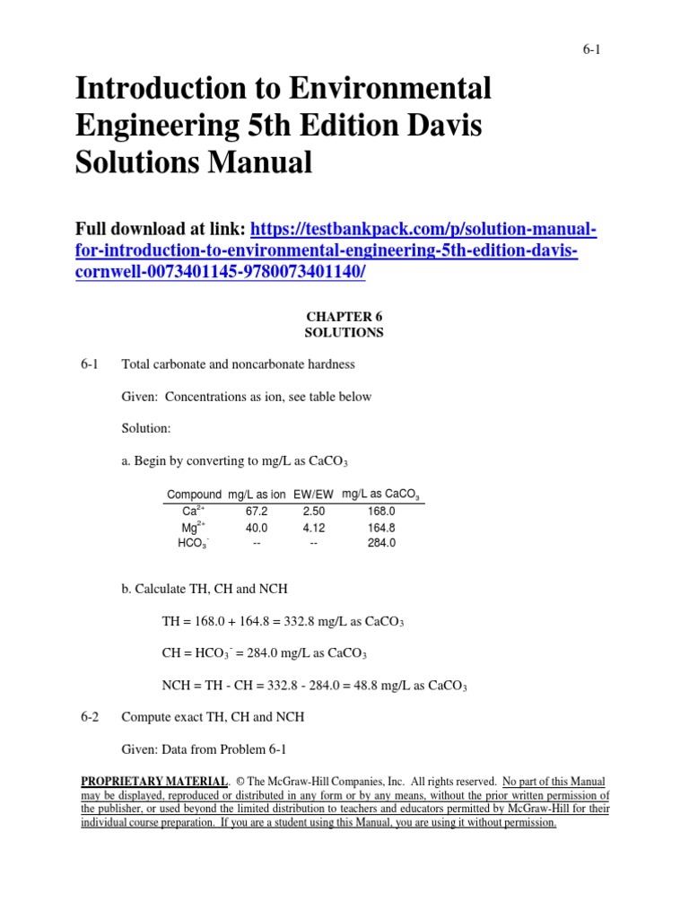 Introduction To Environmental Engineering 5th Edition Davis Solutions Manual Download | PDF