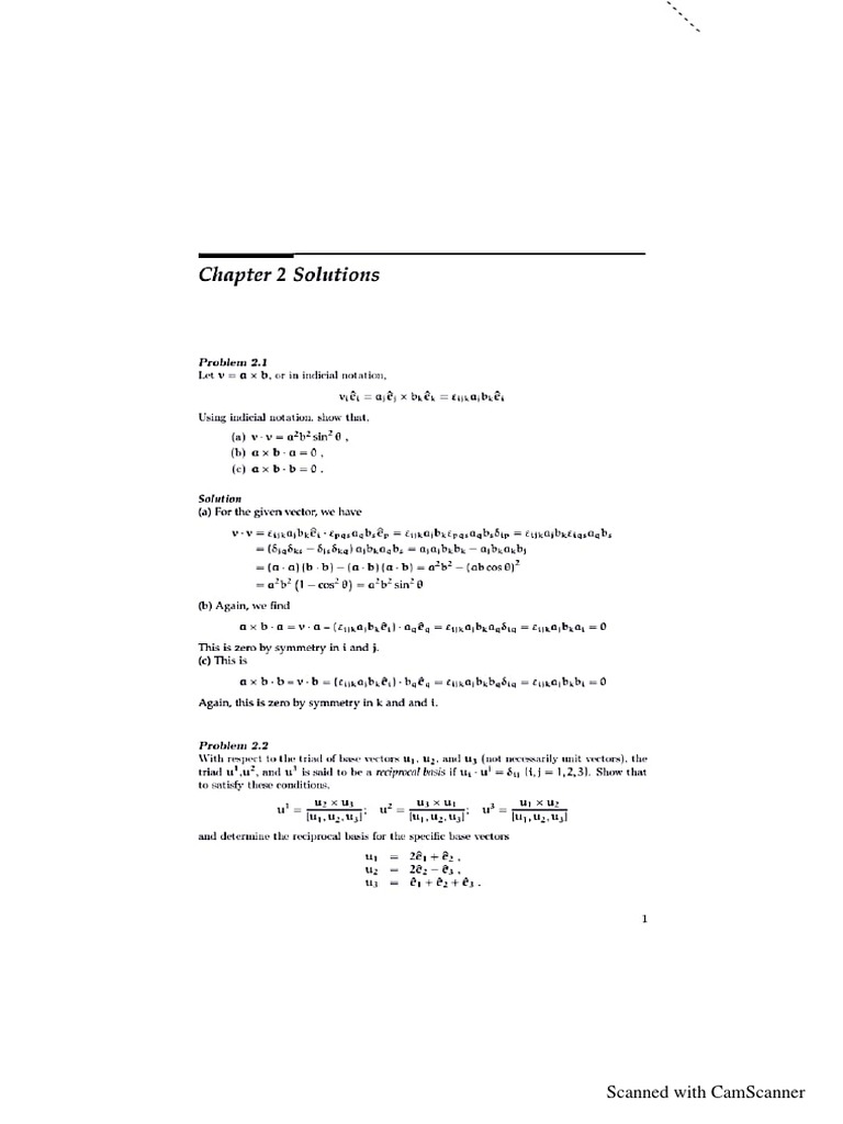 Chapter 2 Solution Manual Tensor Analysis | PDF