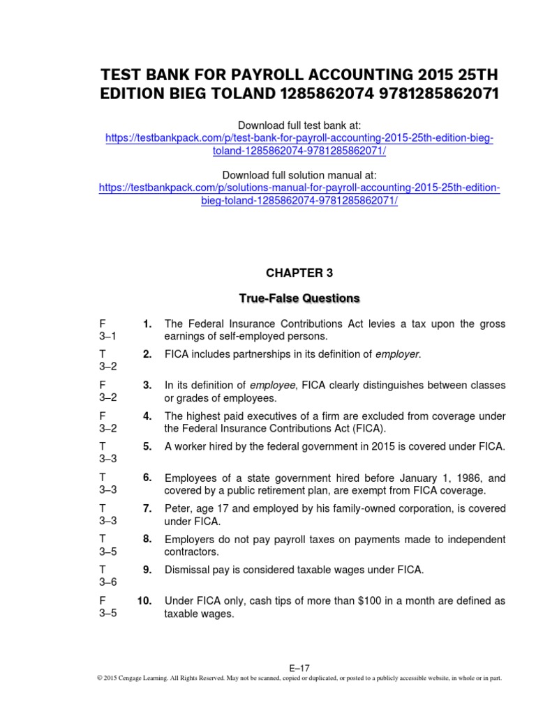 Payroll Accounting 2015 25th Edition Bieg Test Bank 1 | PDF | Business ...