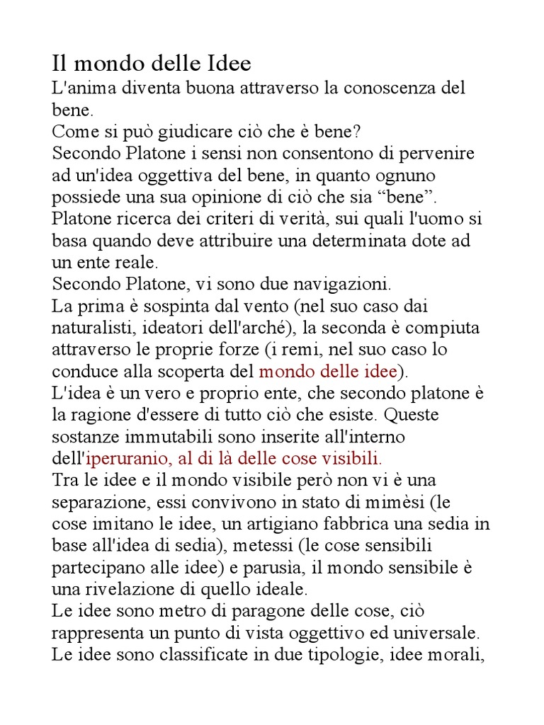Riassunto Platone - Il Mondo Delle Idee | PDF