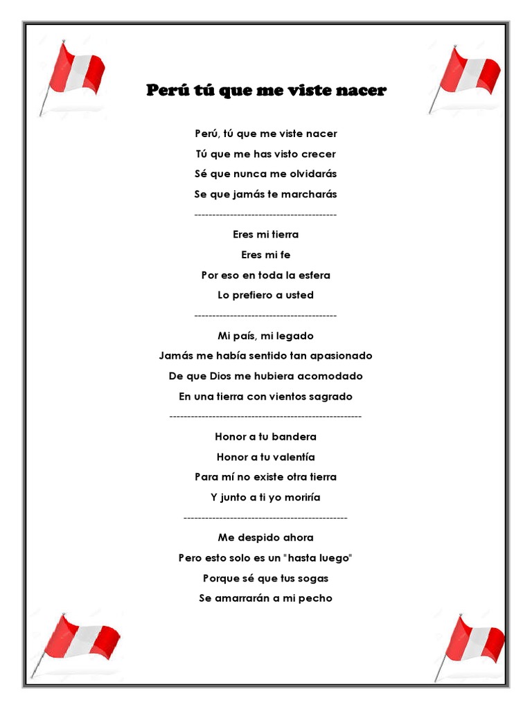 Perú Tú Que Me Viste Nacer | PDF